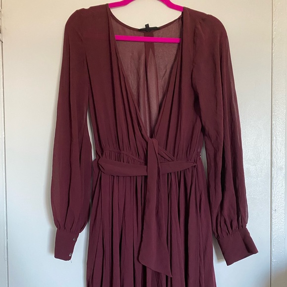 Dresses | Olivaceous Burgundy Flowy Maxi Dress With Slip And Tie Waist ...